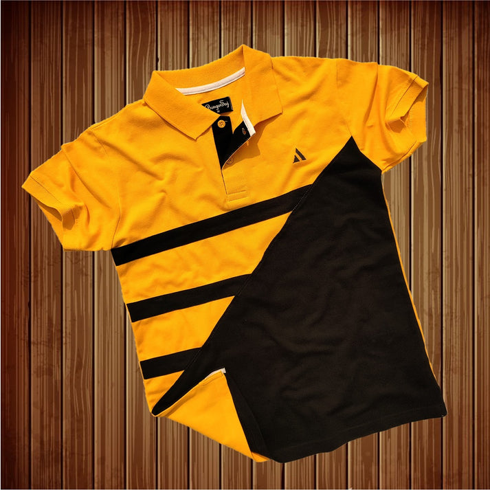 Stylish Men T-Shirt | Yellow & Black Premium Three Stripes – Bongosaj