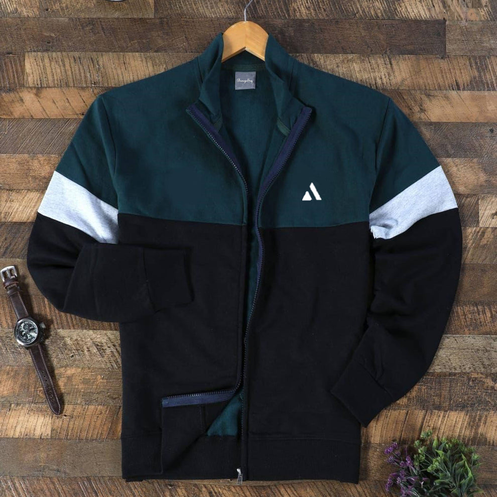 Men Full Sleeve Peacock Green with Navy blue, Sweat Jacket – Bongosaj